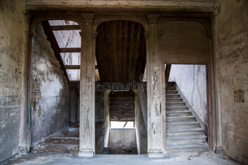 An Old Ruined House Inside. Old Ruined Interior at Home. Stock Image ...