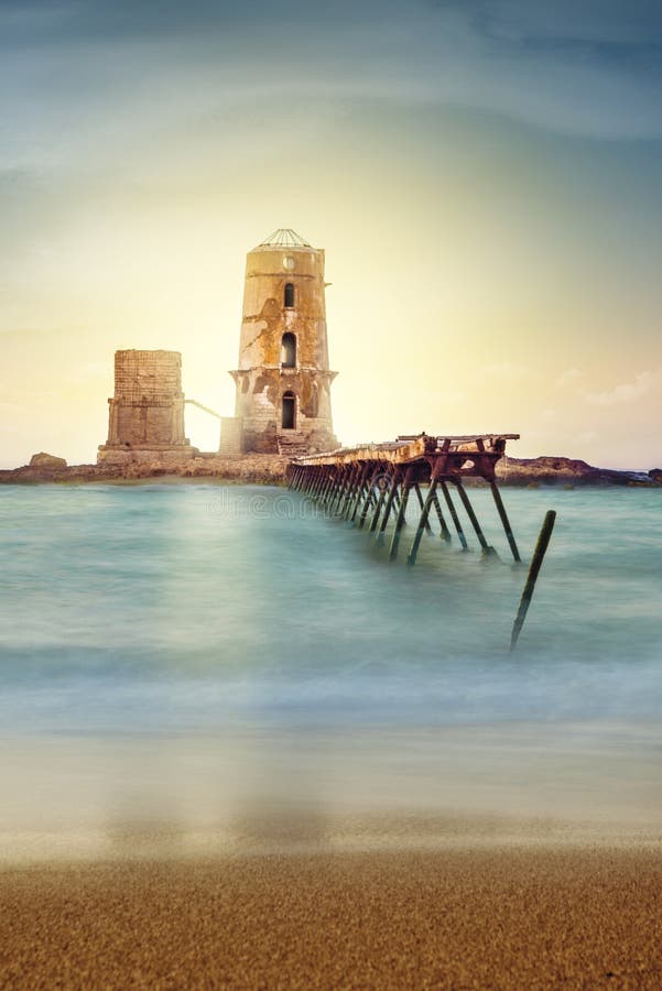 Old Ruined Lighthouse stock photo. Image of blue, illuminated - 35249554