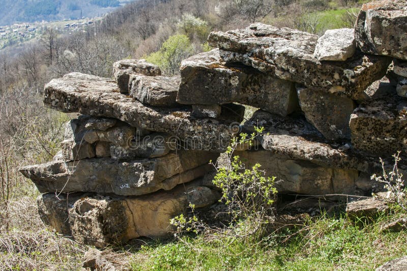 Old Ruined Stone Wall Closeup Stock Photo - Image of architecture, blue ...