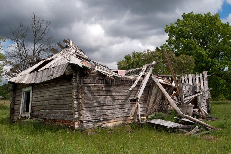 Old Ruined Wooden House Falling Down Stock Image - Image of danger ...