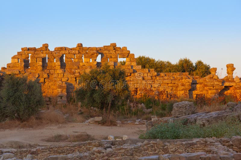 Old Ruins in Side Turkey at Sunset Stock Image - Image of ancient ...