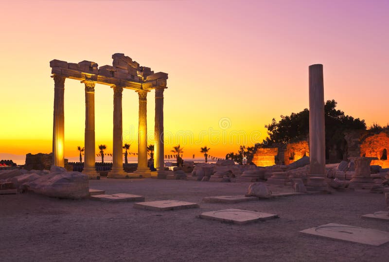 Old Ruins in Side, Turkey at Sunset Stock Image - Image of evening ...