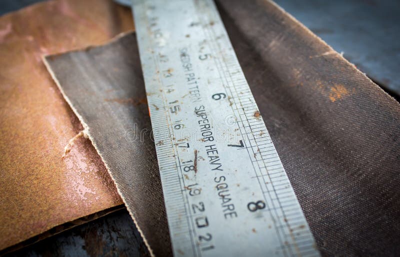 Old ruler and sandpaper stock image. Image of grain, carpentry - 39495679