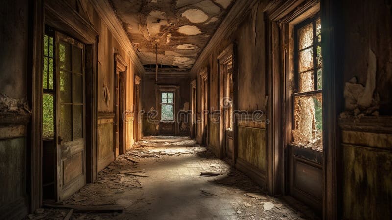 An Old Run Down Building with Broken Windows and Peeling Paint Stock ...