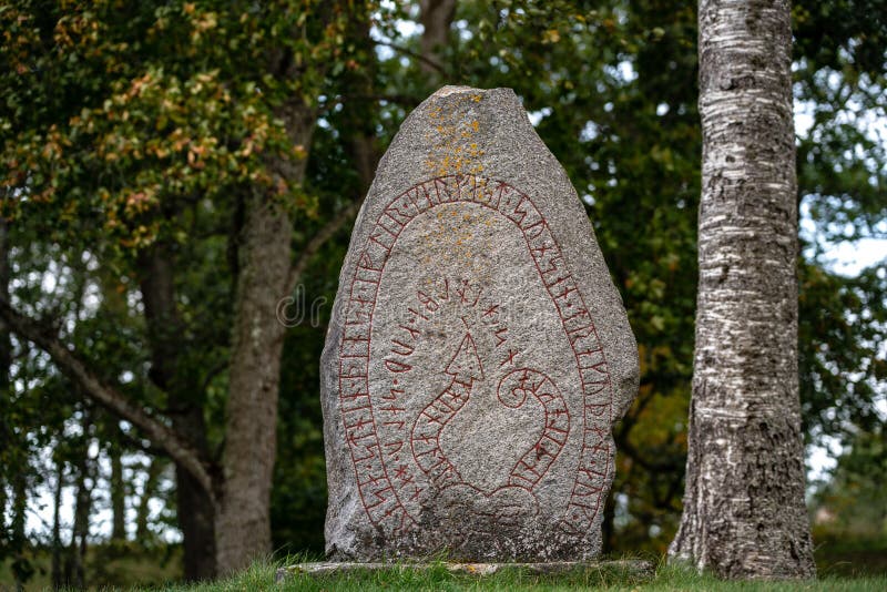 Old Rune Stone with Text in the Shape of a Snake Stock Image - Image of ...