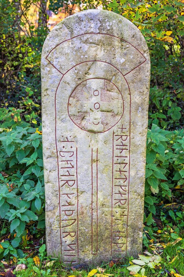 Old Runestone with Runes and a Cross in Nature Editorial Image - Image ...