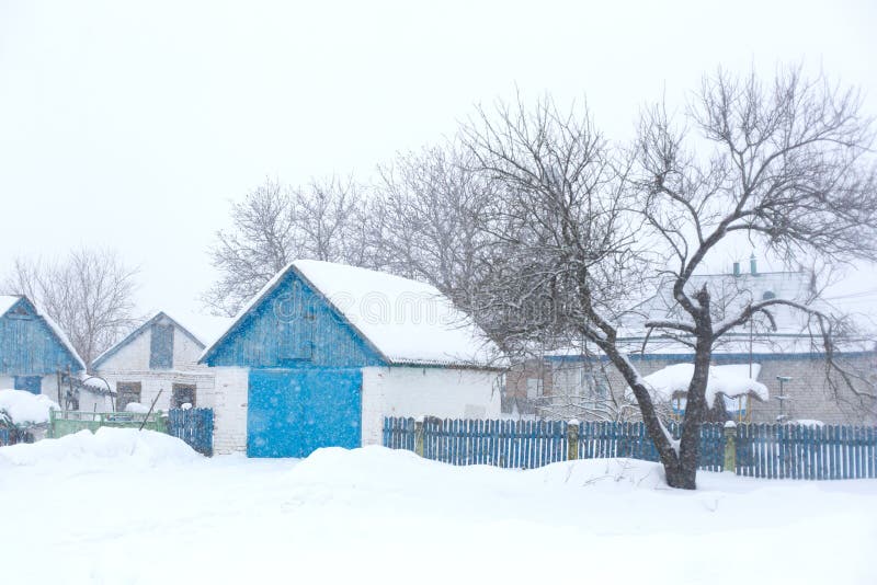 Old Rural House. Snow Blizzard Stock Photo - Image of rural, outdoor ...