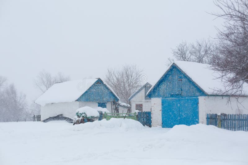 Old Rural House. Snow Blizzard Stock Photo - Image of scenery, winter ...