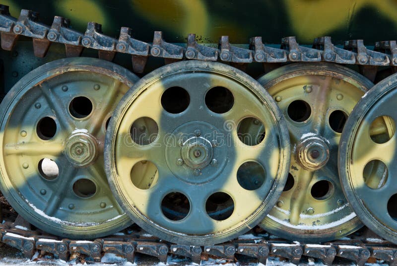 Old Russian Green Tank S Tracks and Iron Wheels Stock Image - Image of ...