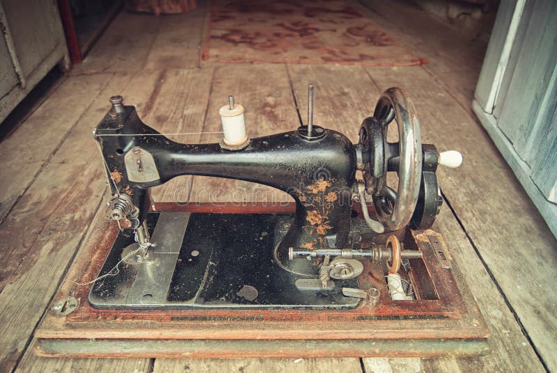 Old Russian Hand Sewing Machine on the Floor Stock Image - Image of ...