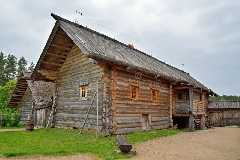 Old Russian Log Hut in Pushkin Mikhailovskoe Stock Photo - Image of ...