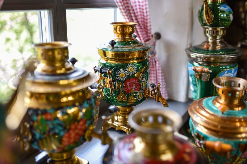 Old Russian Samovar Stands at the Window Stock Image - Image of room ...