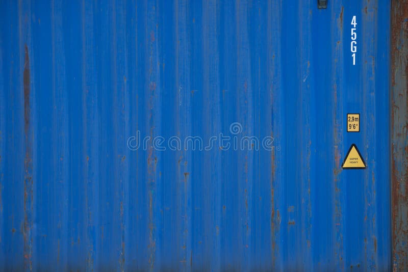 Old Rust Blue Container Wall in Cargo Container Yard Close Up in Front ...