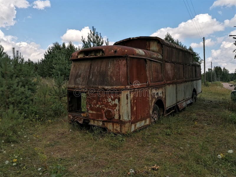 Old rust bus trolleybus stock image. Image of trolleybus - 196642687
