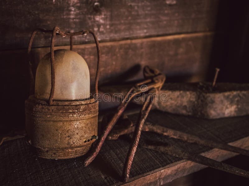 Old rust lamp and tools stock photo. Image of object - 72438996