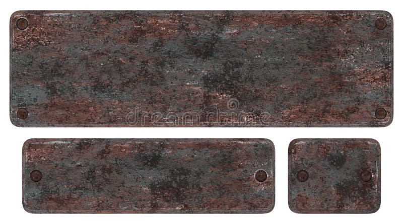 Old Rust Plaque with Rivets. Grungy Metallic Nameboards Set. 3D ...