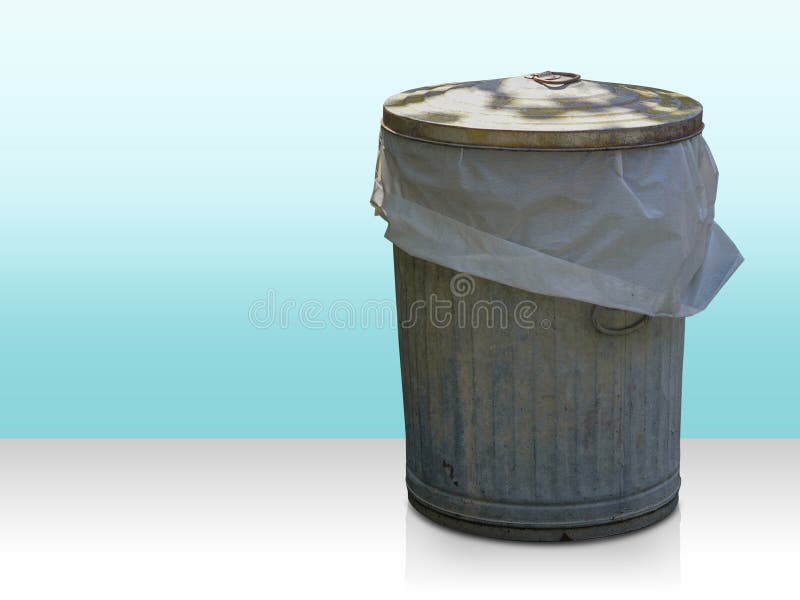 Old and Rust Zinc Bin on Gradient White and Blue Background, Object ...