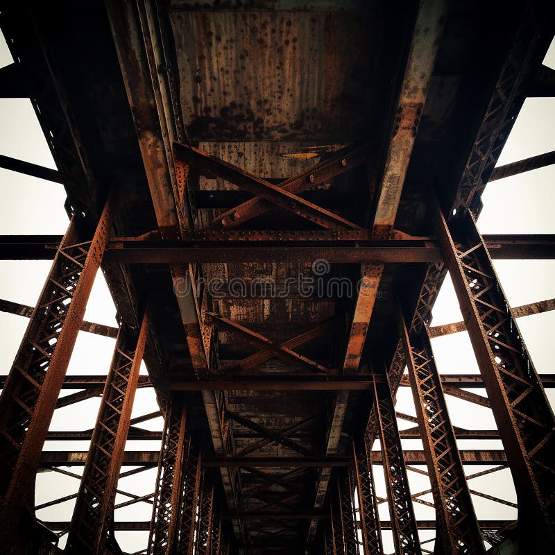 An Old Rusted Bridge, View is from Under the Bridge. Stock Illustration ...