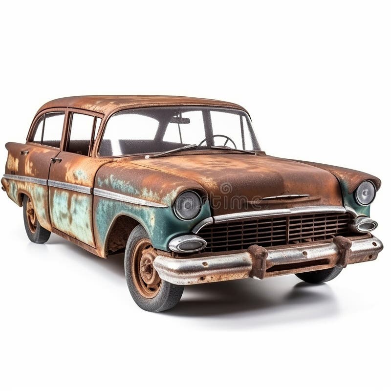 Old Rusted Car Against White Background Stock Illustration ...