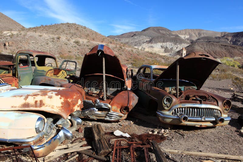 Old Rusted Cars in Junk Yard Stock Image - Image of abandoned, auto ...