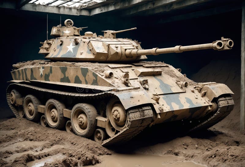 An Old, Rusted and Damaged Military Tank in a Dark, Gritty Environment ...