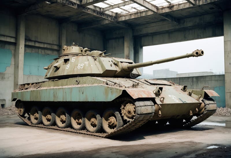 An Old, Rusted and Damaged Military Tank in a Dark, Gritty Environment ...