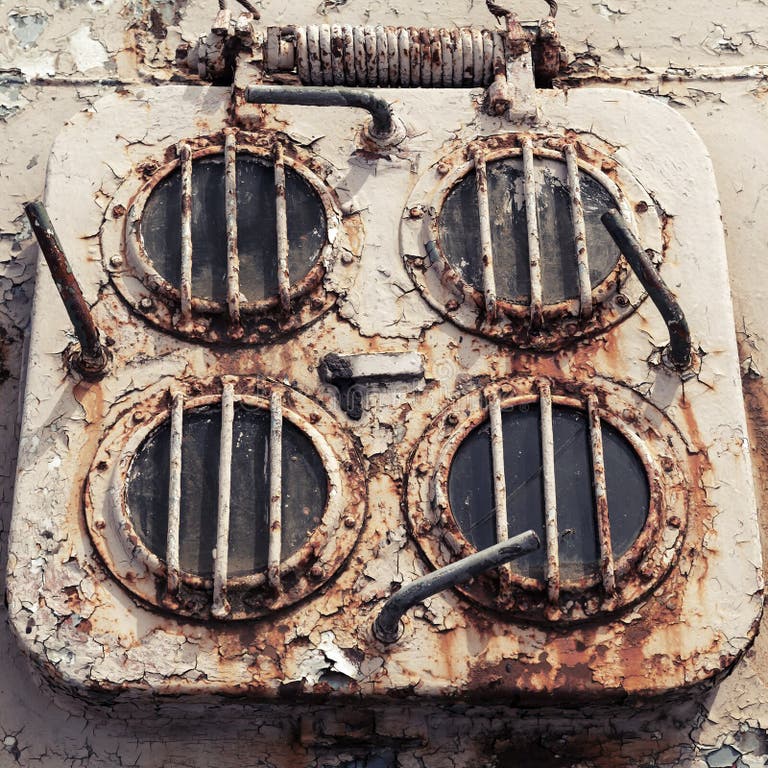 Old Rusted Emergency Exit Hatch on Deck of Abandoned Ship Stock Photo ...