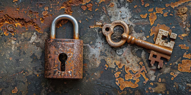 Old, Rusted Key Lying Next To an Old Shiny Padlock Stock Image - Image ...