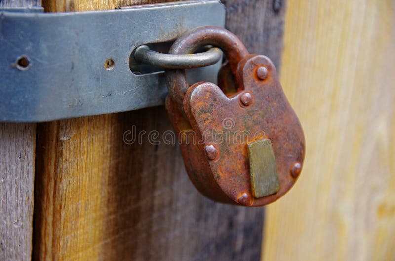 Old Rusted Lock stock photo. Image of safety, wood, brass - 84620626