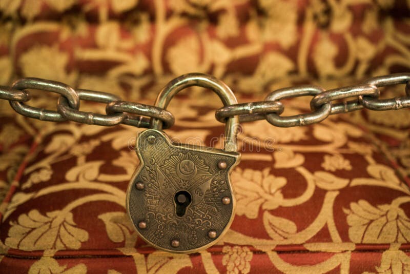 The Old Rusted Metal Lock in Chains Stock Image - Image of antique ...