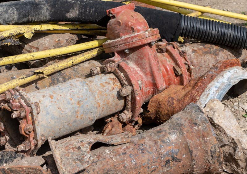 Old Rusted Metal, Sewer Systems, Pipes Rust Stock Photo - Image of wood ...