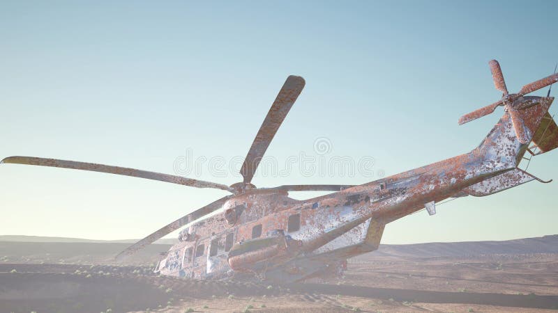 Old Rusted Military Helicopter in the Desert at Sunset Stock ...