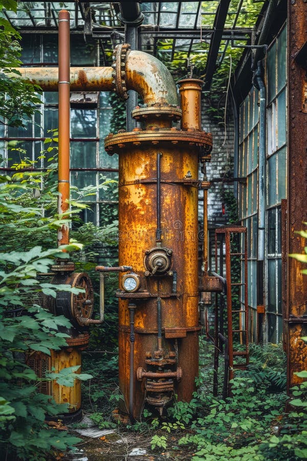 Old Rusted Out Machine with Clock on it and Some Plants Growing Around ...