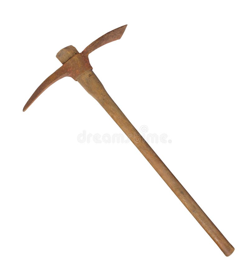 Old Rusted Pick Axe and Handle Isolated Stock Photo - Image of used ...