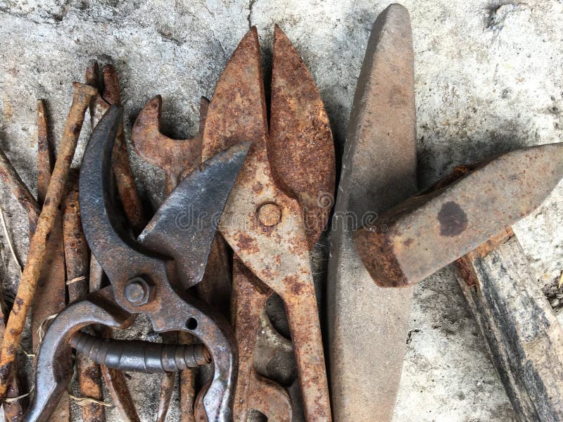 Old Rusted Tools Over Concrete Stock Image - Image of metallic ...