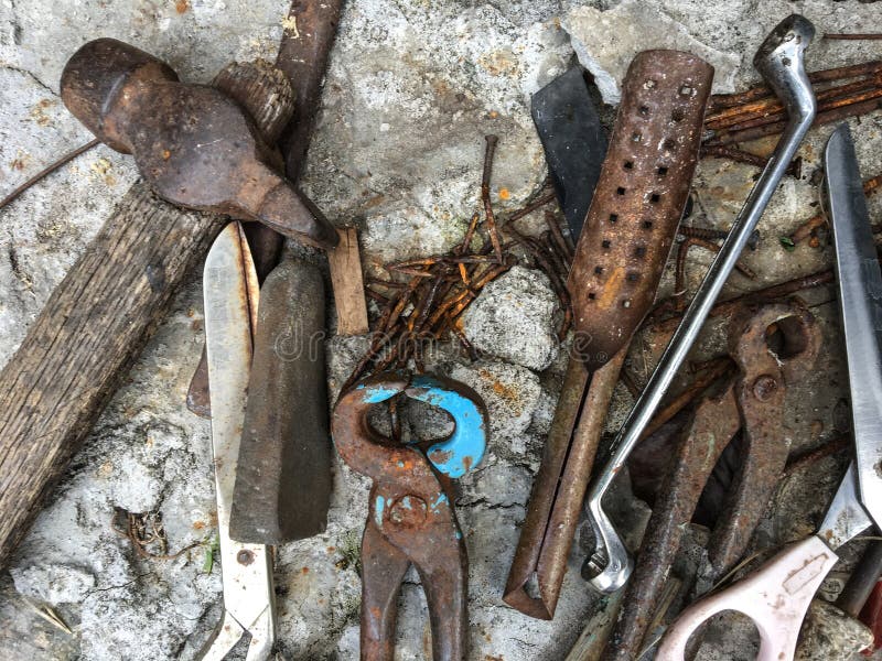Old Rusted Tools Over Concrete Stock Image - Image of device, hardware ...