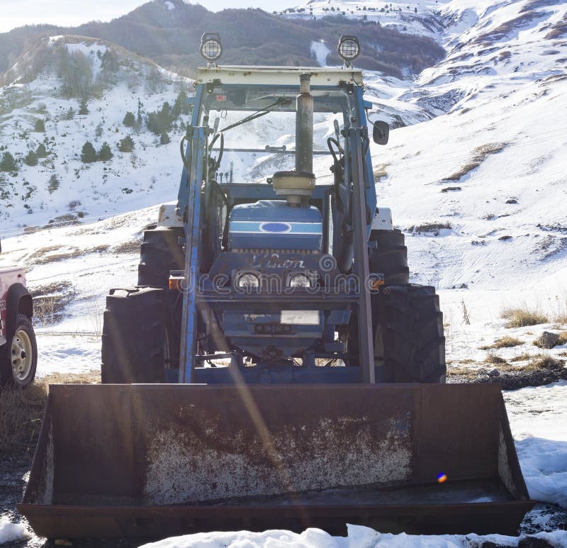 Old Rusted Tractor in the Snowy Mountains Stock Image - Image of farm ...