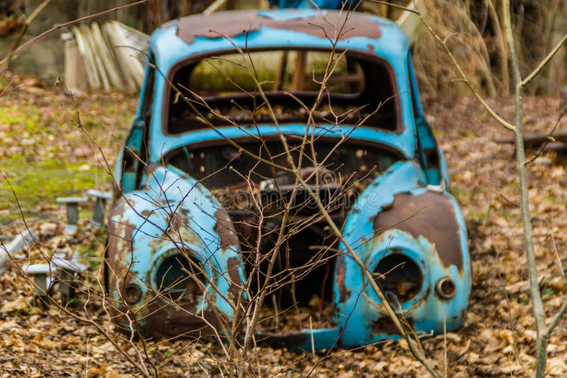 Old Rusted Vintage Car in a Field Stock Image - Image of land ...