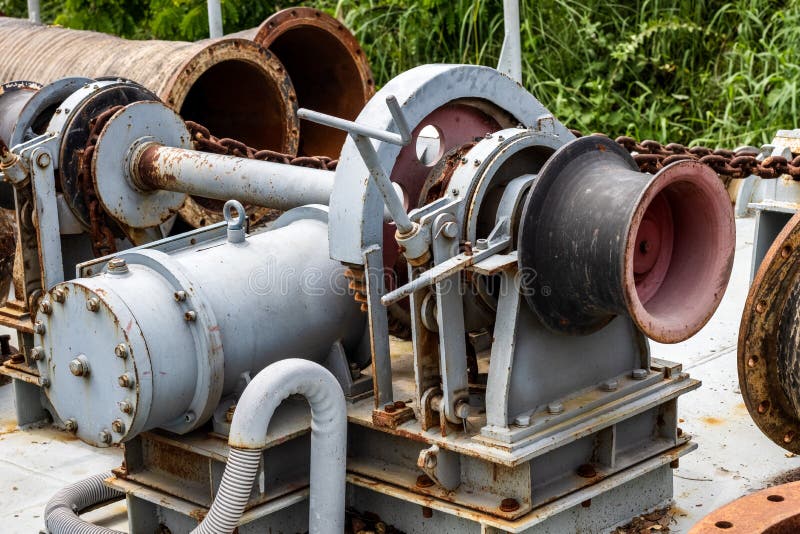 Old Rustic Abandoned Ship Anchor Machine Close Up Shot Stock Photo ...