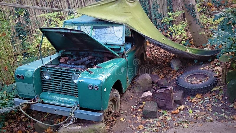 Old Rustic Blue Car in the Wilderness Stock Image - Image of blue ...