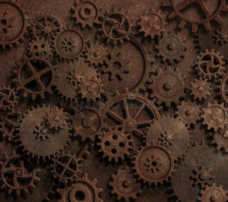 Old Rustic Gears and Cogs Clock Mechanism. 3d Illustration. Stock Image ...