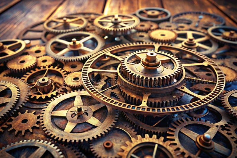 Old Rustic Gears and Cogs Clock Mechanism 3D Illustration Stock ...
