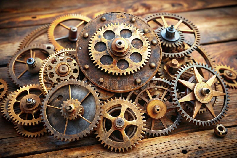 Old Rustic Gears and Cogs Clock Mechanism 3D Illustration Stock ...