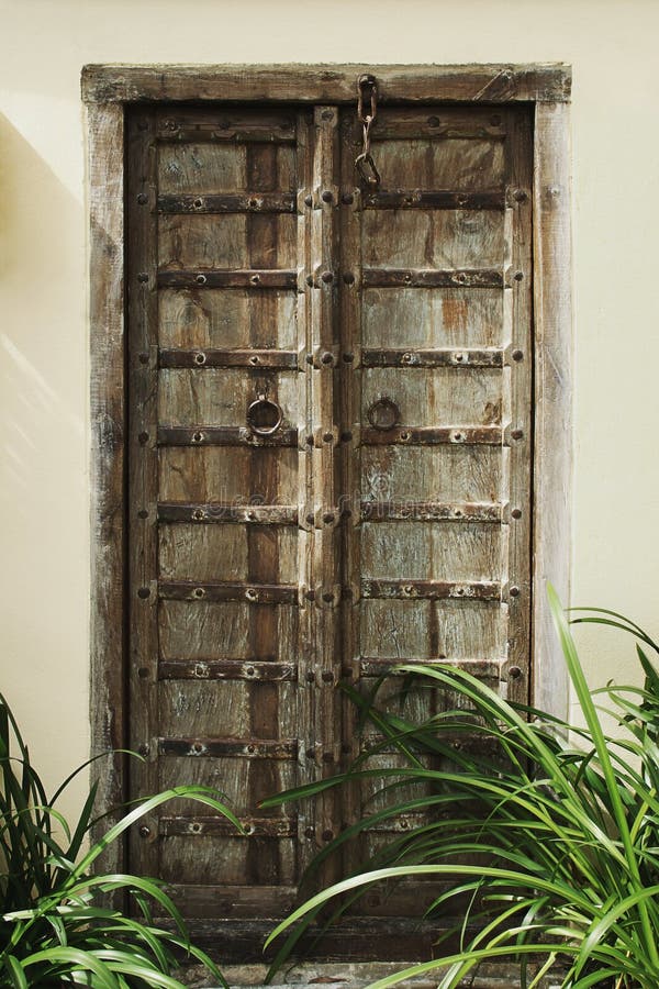 Old Rustic Oriental Style Wooden Doors Stock Photo - Image of ...