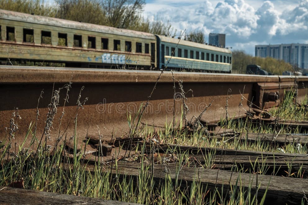 Old Rustic Railroad Track in Springtime. Stock Image - Image of grass ...