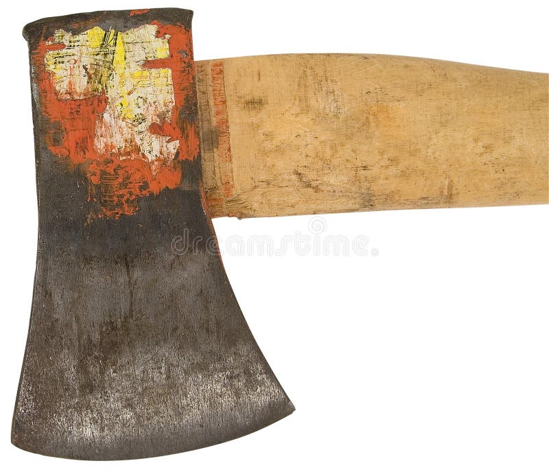 Old Rustic Used Axe Head with Remnants of a Label Stock Photo - Image ...