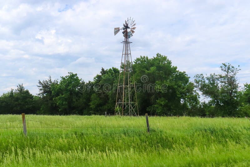 Old Rustic Windmill on Nebraska Pasture Landscape Stock Image - Image ...
