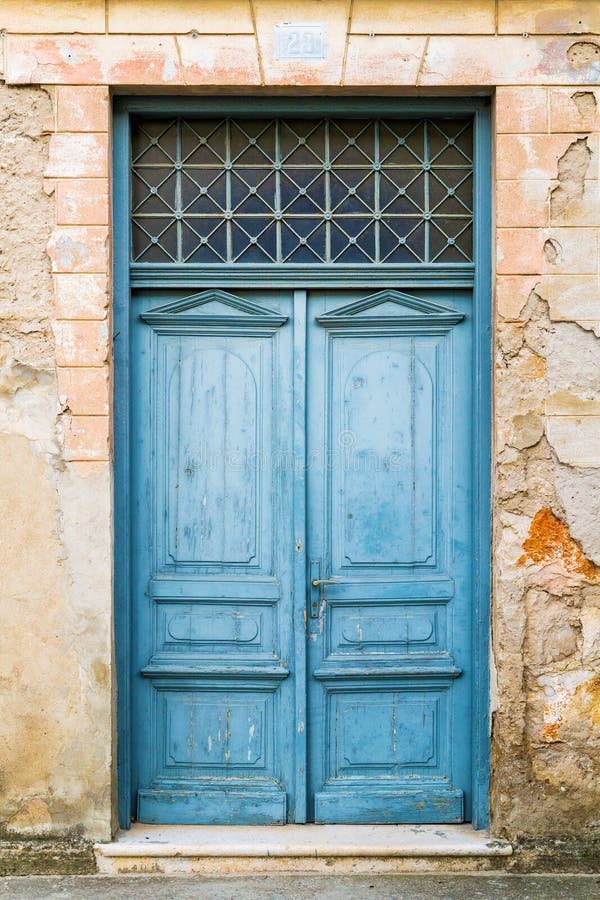 Old Rustic Wooden Doors Painted in Blue Stock Photo - Image of ...