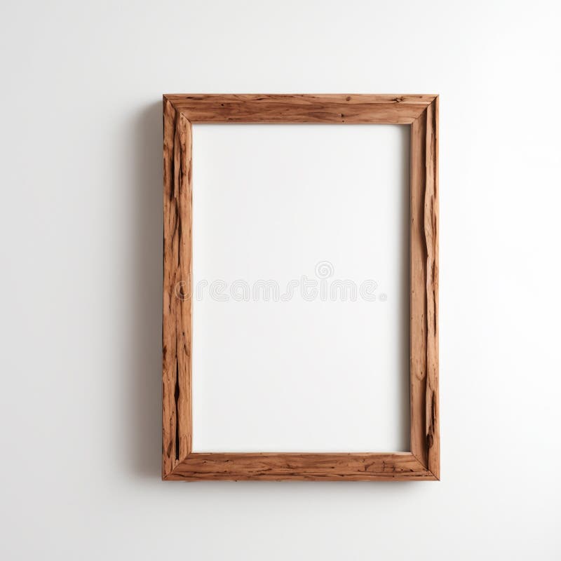 Old Rustic Wooden Vertical Picture Frame White Wall Stock Illustration ...