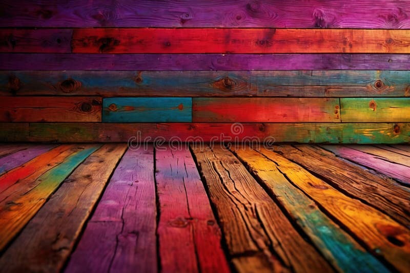 Old Rustic Wooden Wall Texture Abstract Background in Colorful Rainbow ...